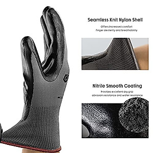 ANDANDA Work Gloves, Smart Touch, 3D Comfort Stretch Fit, Nitrile Coated Work Gloves with Grip, Seamless Knit Nylon Work Gloves Men Suitable for Warehousing, Logistics, Handling, Black（L）, 1 Pair