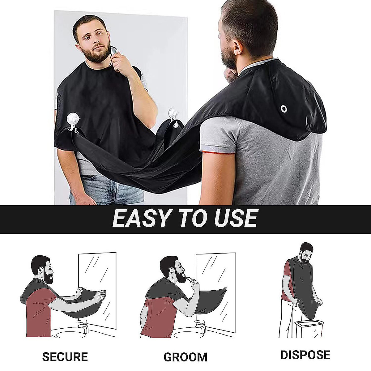 kirahiro 6-Piece Beard Catcher Kit for Shaving & Trimming & Grooming,with Beard Apron,Beard Brush,Beard Comb,Scissor,Suction Cups,Bag(Deluxe sets)