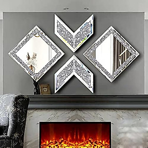XIHACTY 2 Piece Mirrored Chevron Arrows, Crystal Crushed Diamond Arrow Wall Décor, Silver Arrow Sign for Gallery Wall for Dining Room, Living Room(12inch x 12inch)