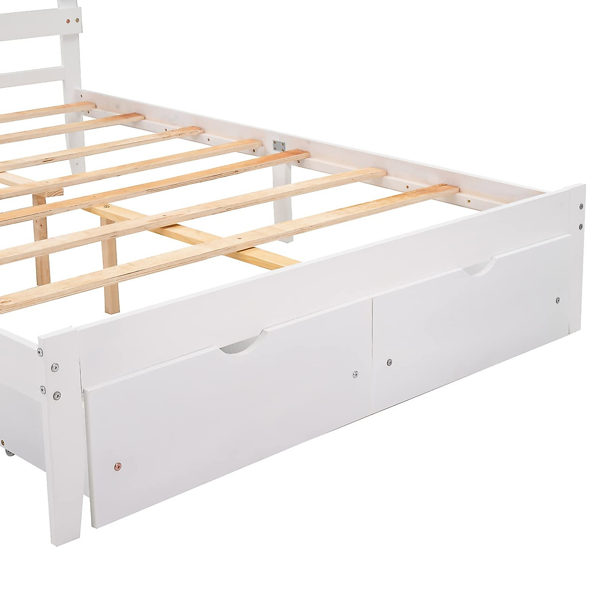 Queen Size Rustic Casual Style Platform Bed with 2 Storage Drawers & Headboard, Wooden Frames with No Box Spring Needed for Bedroom Small Space Boys Girls Adults Teens, White
