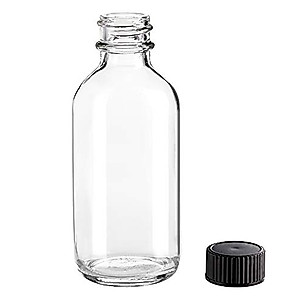 Bekith 30 Pack 2 oz Small Clear Glass Bottles, Boston Round Sample Bottles with Black Poly Cone Cap for Juice, Ginger Shots, Oils, Whiskey, Liquids