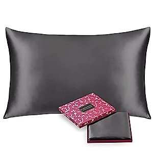 100% Mulberry Silk Pillowcase for Hair and Skin Health, Hidden Zipper, 22 Momme, Both Sides Smooth, Breathable and Natural, Machine Washable, Sleep Mantra (King, Charcoal Gray)