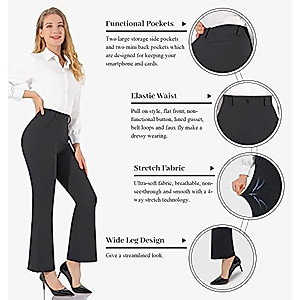 PMIYS Stretchy Dress Pants for Women Bootcut Yoga Pants Wide Leg Work Pant with Pockets XX-Large Black
