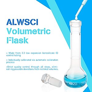 ALWSCI 20 ML Volumetric Measuring Flask Set NS12/14 Glass Stopper, Graduated, ASTM Class A Borosilicate Glass 3.3 for Laboratory, 2 PCS