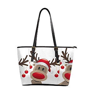InterestPrint Womens Handbags Ladies Purses Shoulder Bags Tote Bag Reindeer Red Nose Hang Christmas Balls