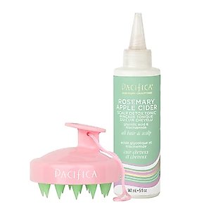 Pacifica Beauty | Rosemary Apple Cider Scalp Detox Tonic + Clarifying Shampoo Scalp Massage Brush | Remove Dirt, Product Buildup and Oil | for Irritated Scalp | Soft Silicone Bristles | Cruelty Free