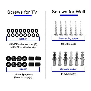 Suptek Universal TV Mounting Hardware Kit Set Includes TV Screws and Anchors M4 M5 M6 M8 TV Screws and Spacer Fit Most TVs up to 80 inch