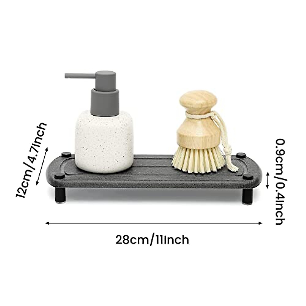 heylad home sink caddy, instant dry kitchen bathroom sink organizer, diatomaceous earth sink tray stone for soap and water bottle sponge brush candle decoration, white*1 grey*1