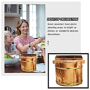 Operitacx Sushi Rice Bucket Wood Sushi Rice Cooking Bowl Rice Cooking Tub with Lid Sushi Rice Mixing Tub for Home Restaurant Hotel (Light Brown L)