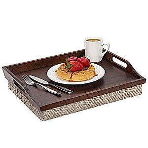 Rossie Home Bamboo Bed Tray Lap Desk with Detachable Cushion, Serving Tray - Java - Fits up to 15.6 Inch Laptops - Style No. 76102