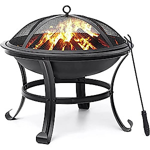 yingzheng Fire Pit,22in Portable Bonfire FirePits,Outdoor Firepit Steel BBQ Grill Fire Bowl with Spark Screen,for Backyard, Camping, Picnic, Bonfire, Garden Cover,Poker., Black