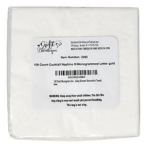 Gift Boutique 100 Gold Monogram Cocktail Napkins Letter N Disposable Paper Pack Elegant Metallic Golden Foil Hand Napkin for Powder Room Wedding Holiday Birthday Party Baby Shower Decorative Towels