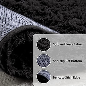 HOMBYS Shaggy Area Rug 8x10 Feet, Ultra Soft Large Plush Faux Fur Carpet, Non-Skid Bedroom Living Room Rug for Kids Playroom Home Decor, Black