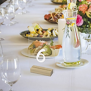 JINMURY 5x7 Inch Clear Acrylic Sign with Wood Base-10 Pack Blank Clear 5x7 Acrylic Sheets and Wood Stand, DIY Blank Acrylic Sign for Acrylic Table Numbers Wedding Table Signs