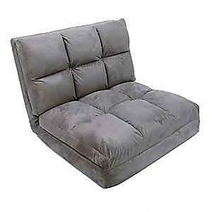 Loungie Micro-Suede 5-Position Adjustable Convertible Flip Chair, Sleeper Dorm Bed Couch Lounger Sofa, Grey