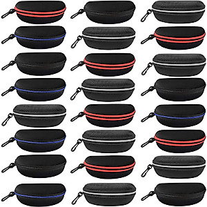 Yunsailing 24 Pack Hard Shell Sunglasses Case Zipper Eyeglasses Case Glasses Case Unisex Protective Travel Sunglass Organizer with Portable Clip for Men and Women