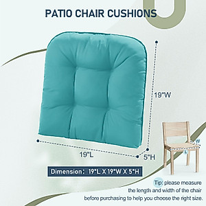 downluxe Outdoor Chair Cushions Set of 2 for Patio Furniture, Waterproof Tufted Overstuffed Patio Furniture Cushions, Memory Foam Outdoor Seat Cushion, 19" X 19" X 5", Teal