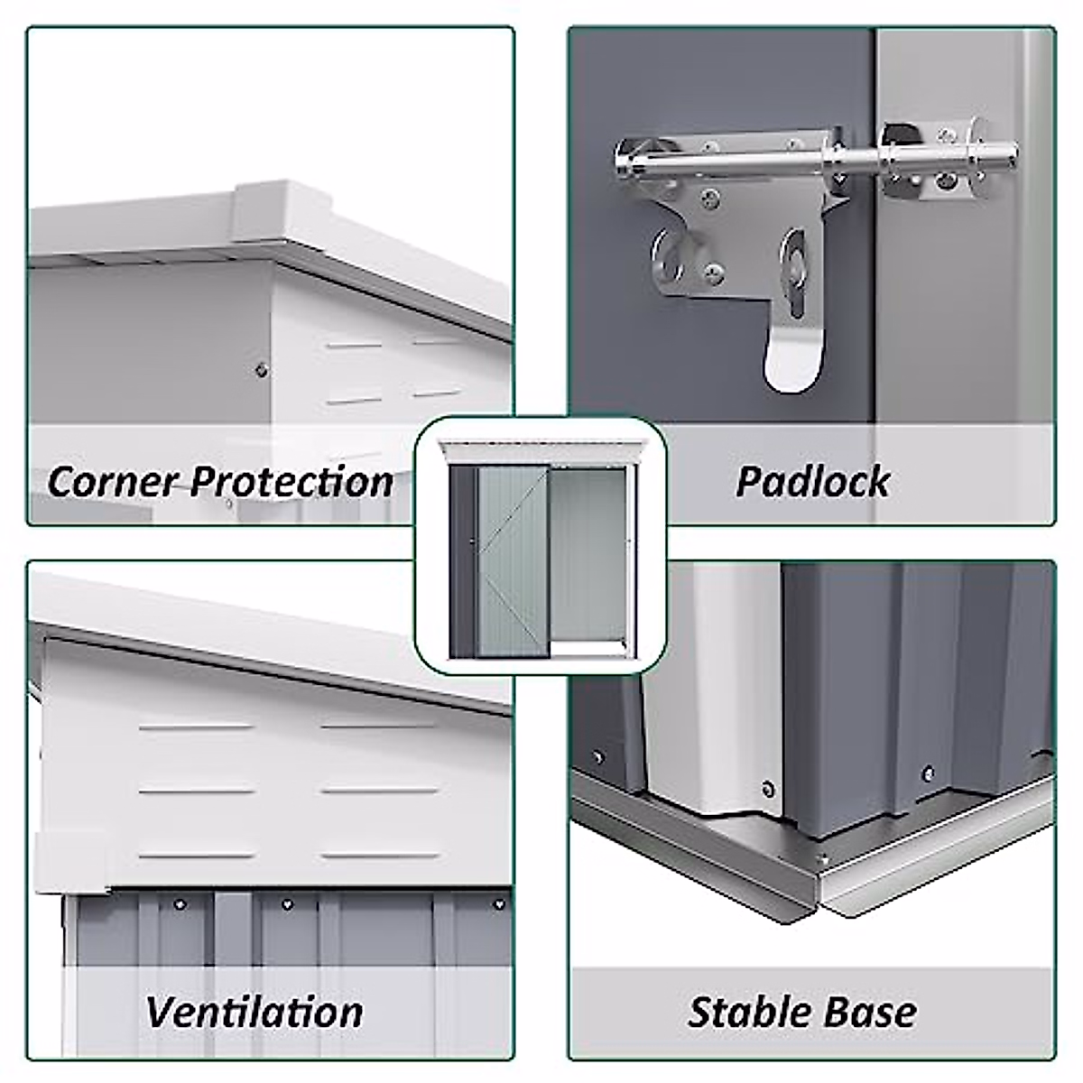 Outdoor Storage Shed, Amopatio Heavy Duty Galvanized Metal Garden Shed Backyard Storage Shed Outside Tool Storage Shed House (5' x 3', Grey)