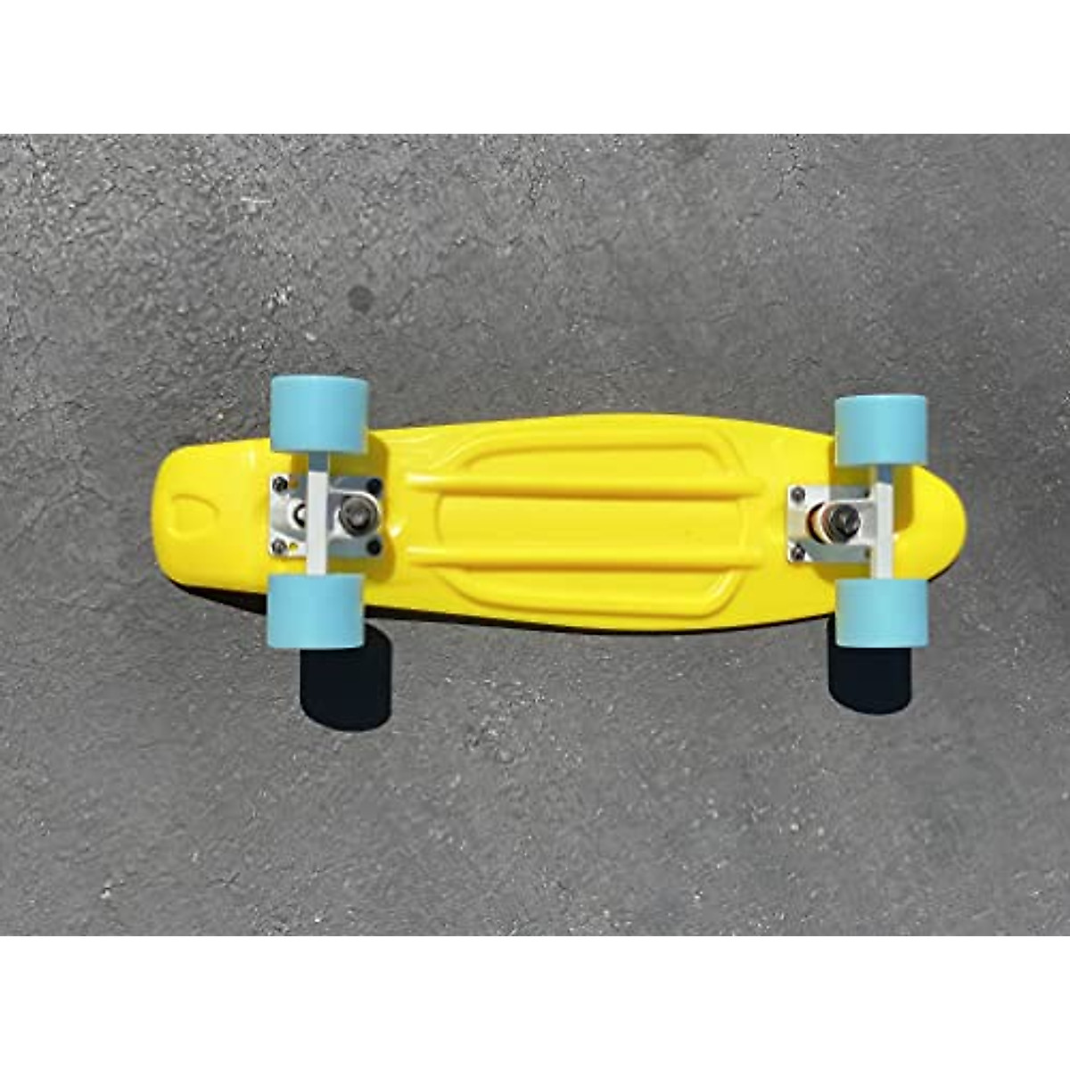 Yellow Skateboard with Blue Wheels Cruiser Board 22" Complete Board for Adult and Beginners AZM