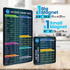 Air Fryer Magnetic Cheat Sheet Set, Air Fryer Accessories Cook Times, Airfryer Accessory Magnet Sheet Quick Reference Guide for Cooking and Frying (Black)