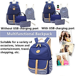 4 Piece Striped Student Backpack set Boys Girls School Bag Teen Leisure Travel Bag
