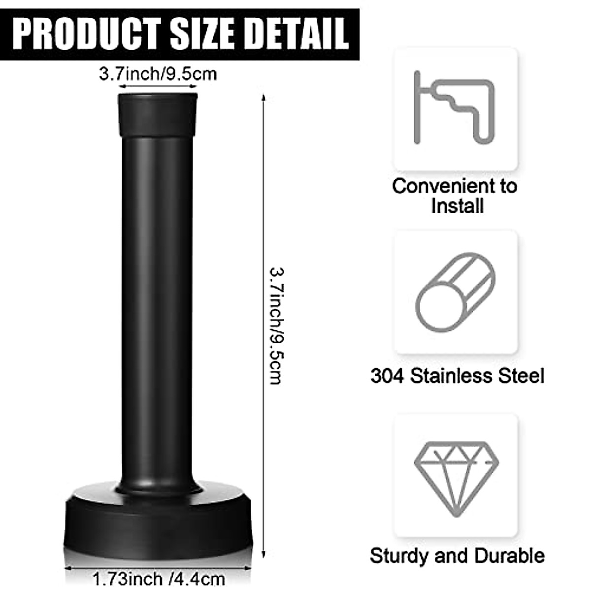 10 Pack Door Stoppers 3.5 Inch 304 Stainless Steel Heavy Duty Door Stops with Rubber Tip Bumper for Wall Door Dtopper Wall Protector Sound Dampening (Black)