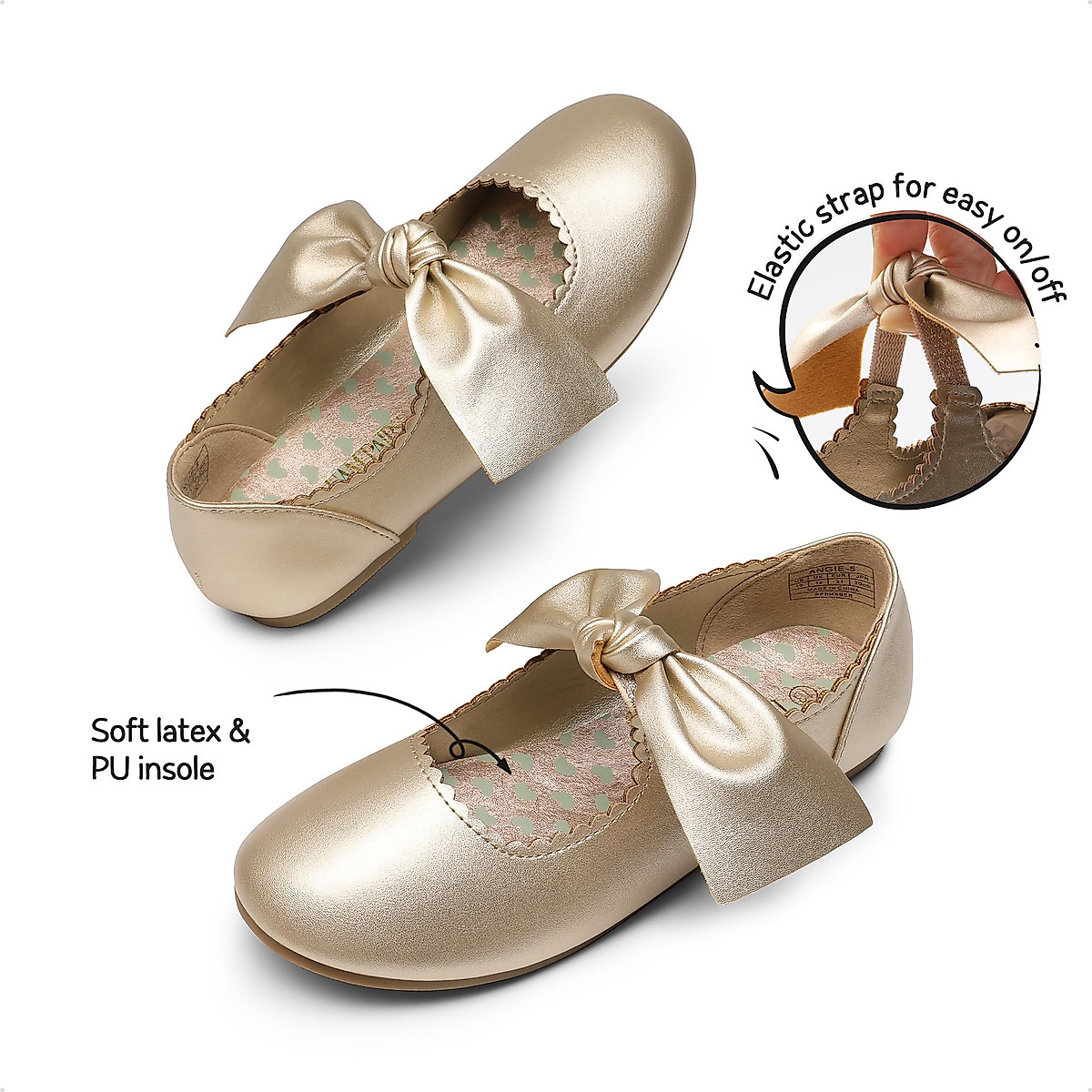 DREAM PAIRS Girls Ballet Flats Dress Shoes Front Bow Flower Ballerina Mary Jane for Wedding Party,Size 2 Little Kid,Gold,Angie-5