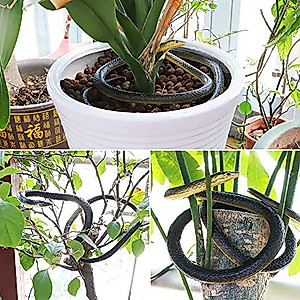 FOUUA Realistic Rubber Snake 2Pcs, Scary Fake Snake Large Black Mamba Snake Toy for Garden Props, Pranks, Halloween Decoration, Keep Birds Away (52 Inch)