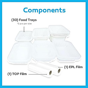 Lofaho Food Trays with sealing films bundle set, 30 Pcs (10~47oz) - Microwave-Safe Dishwasher-Safe Plastic Containers for Meal Prep, Stackable Airtight Leakproof Food Storage Trays