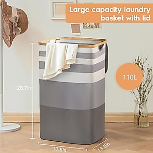 Clothes laundry hamper with lid,110L large dirty laundry hampers with Collapsible and Removable Bag,Tall laundry basket for Corner Bedroom Toys, Gradient Grey