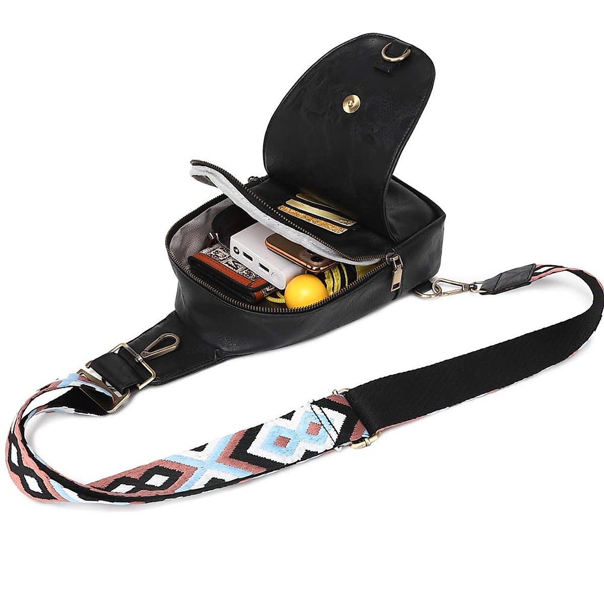 WSRYDJDL Women Chest Bag Sling Bag Small Crossbody PU Leather Satchel Daypack Shoulder backpack for traveling hiking Cycling (Black)