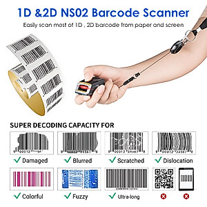 Posunitech Bluetooth Barcode Scanner 1D 2D NS02 with Lanyard Trigger Scanning Zebra SE4107 Compatible Android iOS PC IP65 NFC for Warehouse, Manufacturing, Logistics and Tough Environment