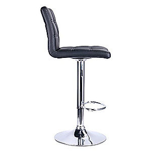 Leopard Modern Square PU Leather Adjustable Bar Stools with Back, Set of 2, Counter Height Swivel Stool, Barstools for Kitchen Counter (Black)