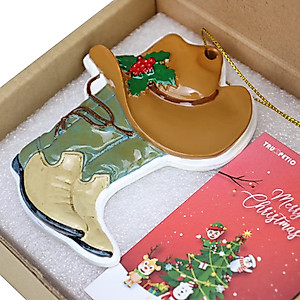 TRUMPETIC Cowboy Boot Ornament, Western Christmas Ornaments, Cowboy Christmas Ornaments, Cowboy Hat Ornament, Cowboy Boot Stocking, Cowgirl Ornament, Western Ornaments for Christmas Tree, Boots
