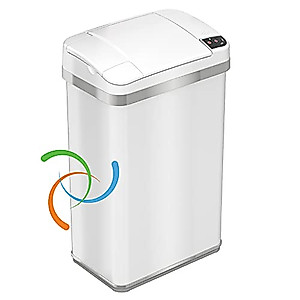iTouchless 4 Gallon Sensor AbsorbX Odor Filter and Air Freshener, Touchless Automatic Pearl Waste, Perfect for Office and Bathroom Garbage Bin, Trash Can 4 Gal White (MT04SW-4)