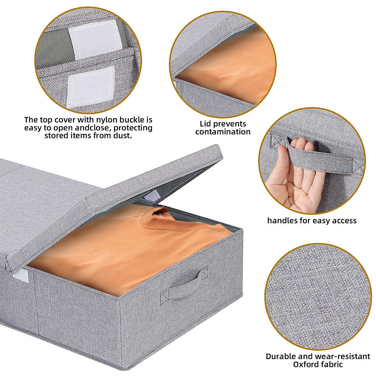 YheenLf Under Bed Storage Containers Bin with Lids Handle, Foldable Sturdy Storage Bags with Handles for Organizing Clothes, Shoes, Blankets, Pillows, Grey, 1 Pack, 23.6" L x 11.8" W x 5.9" H