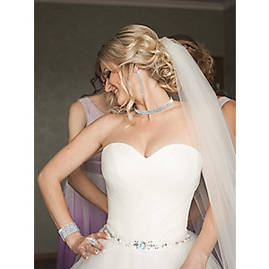 Women Rhinestone Stretch Bracelet Bangle Crystal Rhinestone Necklace Ring Dangle Fringe Earrings (Silver)