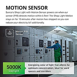 Sunco Motion Sensor 4ft LED Shop Light, Garage Lights Ceiling LED Plug in Fixtures, 40W, 5000K Daylight, Frosted, Motion Activated, Linkable Suspension Mount, ETL, Energy Star 4 Pack