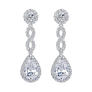 EVER FAITH Women's Cubic Zirconia 8 Shape Infinity Bridal Pierced Dangle Earrings Clear Silver-Tone