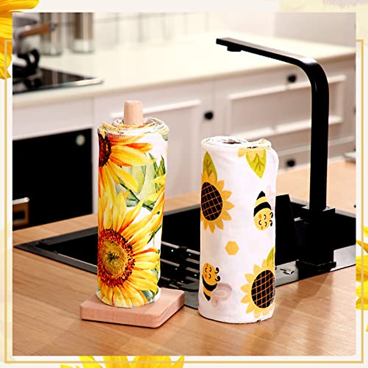 50 Pcs Reusable Paper Towels Paperless Towels Reusable Cotton Cloths Reusable Toilet Paper Absorbent Washable Paper Towels with Roll Kitchen Dishcloth for Kitchen Paperless Dishcloths (Sunflower)