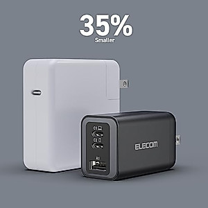 ELECOM 65W USB C Wall Charger Block, 3 Multi Port GaN II Plus Fast Charging, Compact Power Adapter for Multiple Devices, iPhone, Laptop, Tablet, iPad, Airpods, Watch, Speakers, Samsung (Black)