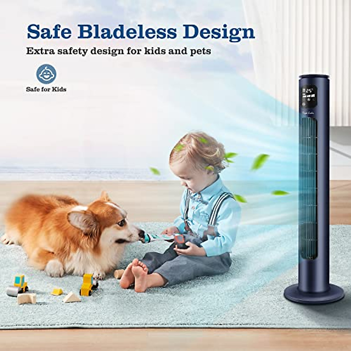 Taylor Swoden Tower Fan with Remote, Oscillating Quiet Standing Bladeless Fans, 40” Portable Powerful Floor Fan Cooling for Home, Bedroom, Living Room, Office, 3 Modes 3 Speed Setting 24H Timer