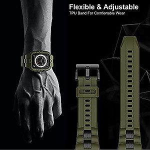 GELISHI Compatible for Apple Watch Band 45mm 44mm 42mm with Bumper Case, Men Rugged Bands Protector for Watch Series 8 7/Series 6 SE 5 4 3 2, Sport Military Band Protective Case, Army Green