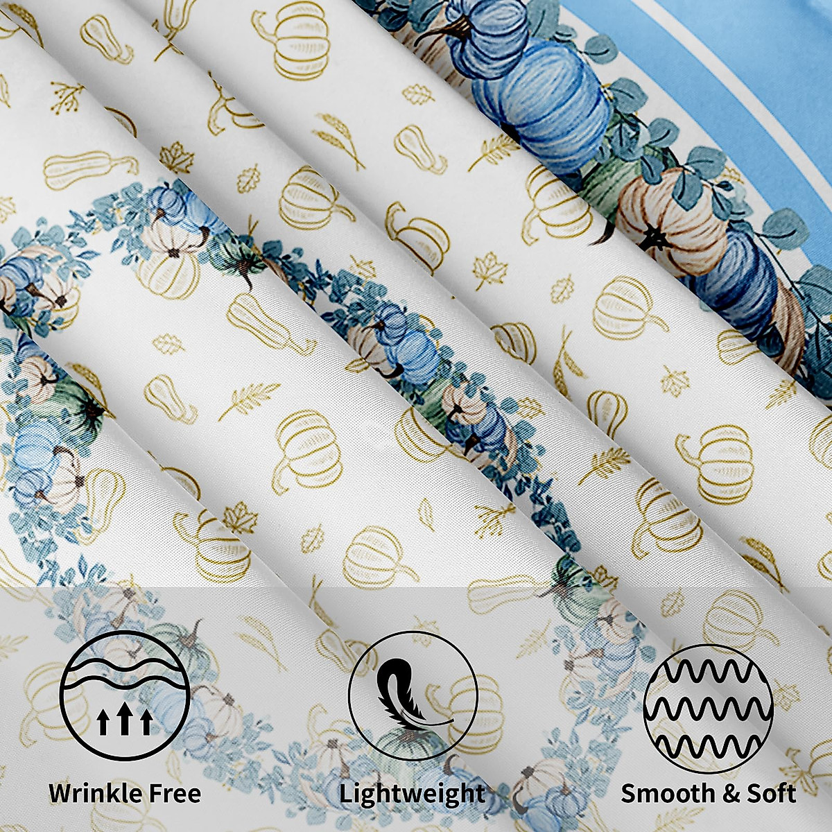 Miaoquhe Fall Blue Pumpkin Round Table Cloth 60 Inch Farmhouse Autumn Harvest Round Tablecloth Fall Thanksgiving Decorative Table Cloth Seasonal Dining Table Cover for Home Kitchen Picnic Party