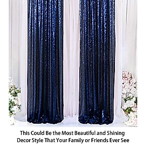 Sparkle Backdrop Curtain Navy Blue 2 Panels Set Sequin Photo Backdrop 2FTx8FT Sequin Backdrop Curtain Pack of 2-1220S