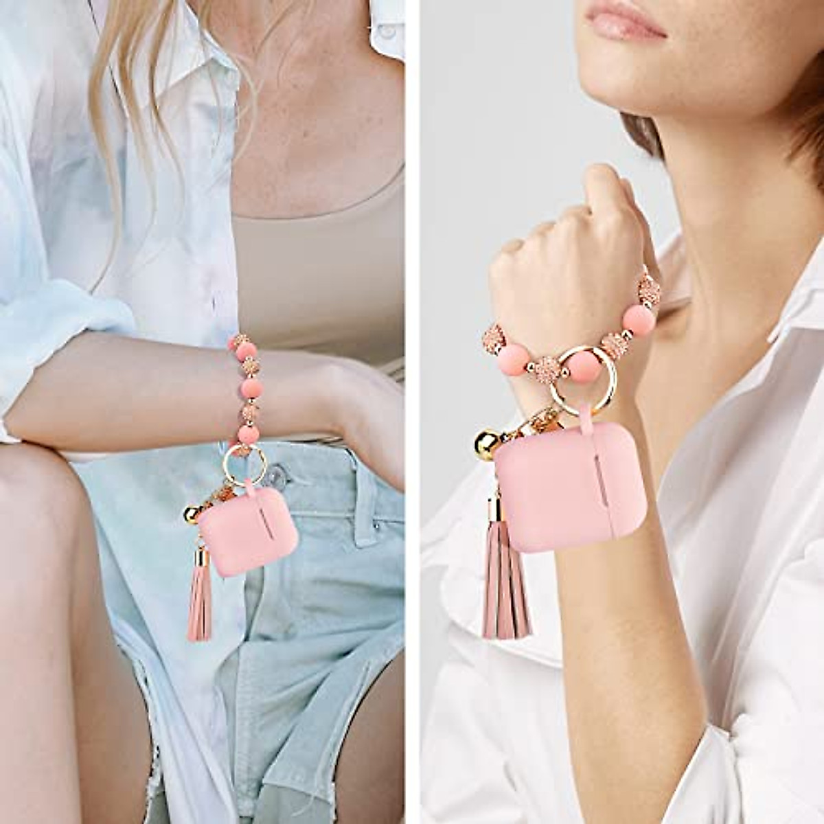 Filoto Airpods Case, Cute Apple Airpod 2nd 1st Generation Cover for Women Girls, Silicone Protective Airpods 2/1 Case with Bling Bracelet Keychain (Bling Pink)