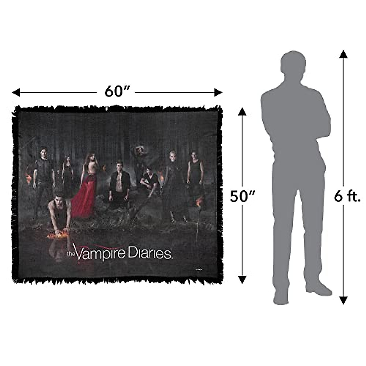 LOGOVISION The Vampire Diaries Blanket, 50"x60" Group Poster Woven Tapestry Cotton Blend Fringed Throw Blanket
