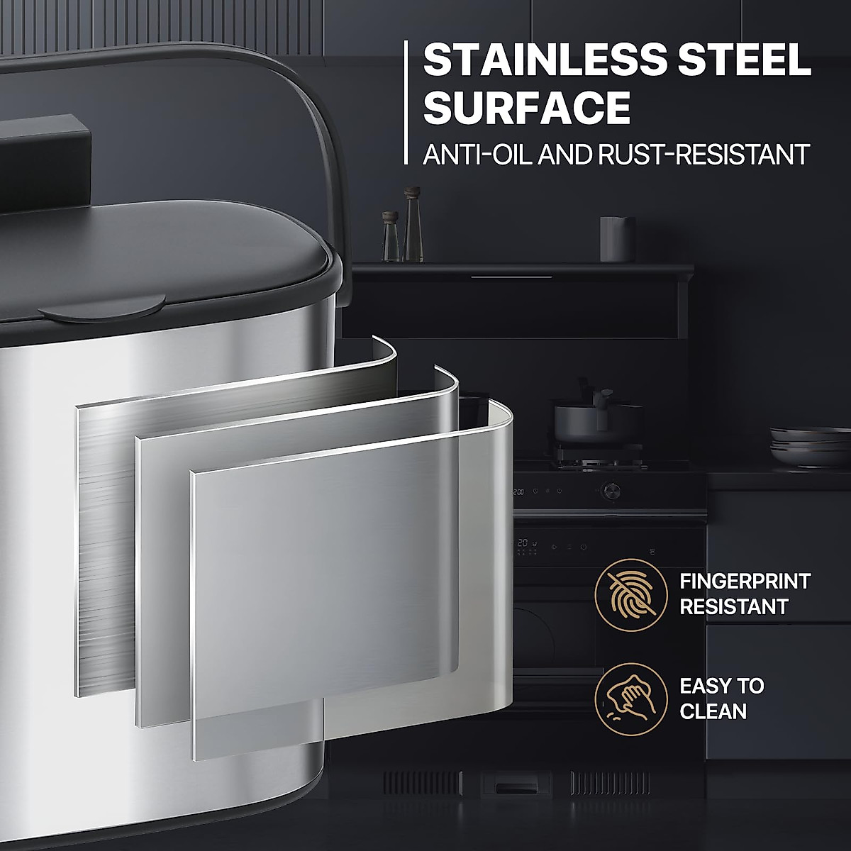 MoNiBloom 1.3-Gallon Small Hanging Trash Can for Kitchen Bathroom Bedroom Living Room Home Office Dorm Fingerprint-Proof Garbage Bin Removable Lid Brushed Stainless Steel 5-Liter