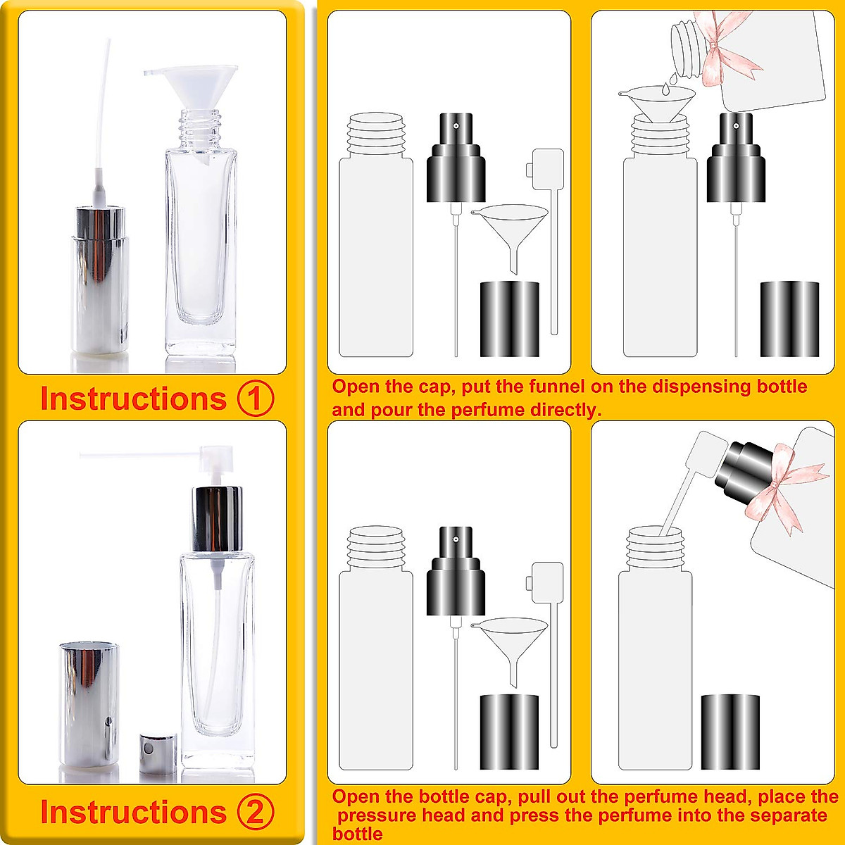 Skogfe Refillable Perfume Atomizer Bottle-Glass Empty Spray Bottle,Atomizer Perfume Bottle Refillable Travel 4 Pack, Packed with Funnels Pipettes Dispensers