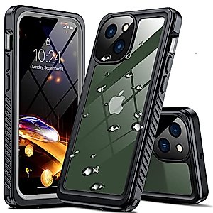 Pakuya Waterproof iPhone 13 Mini Case - Shockproof with Built-in Screen Protector, Heavy Duty Protection, Clear Sound, Black/Clear